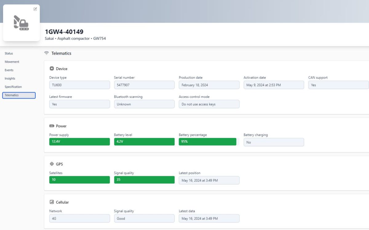 Telematics for SAKAI Asphalt Rollers & Soil Compactors